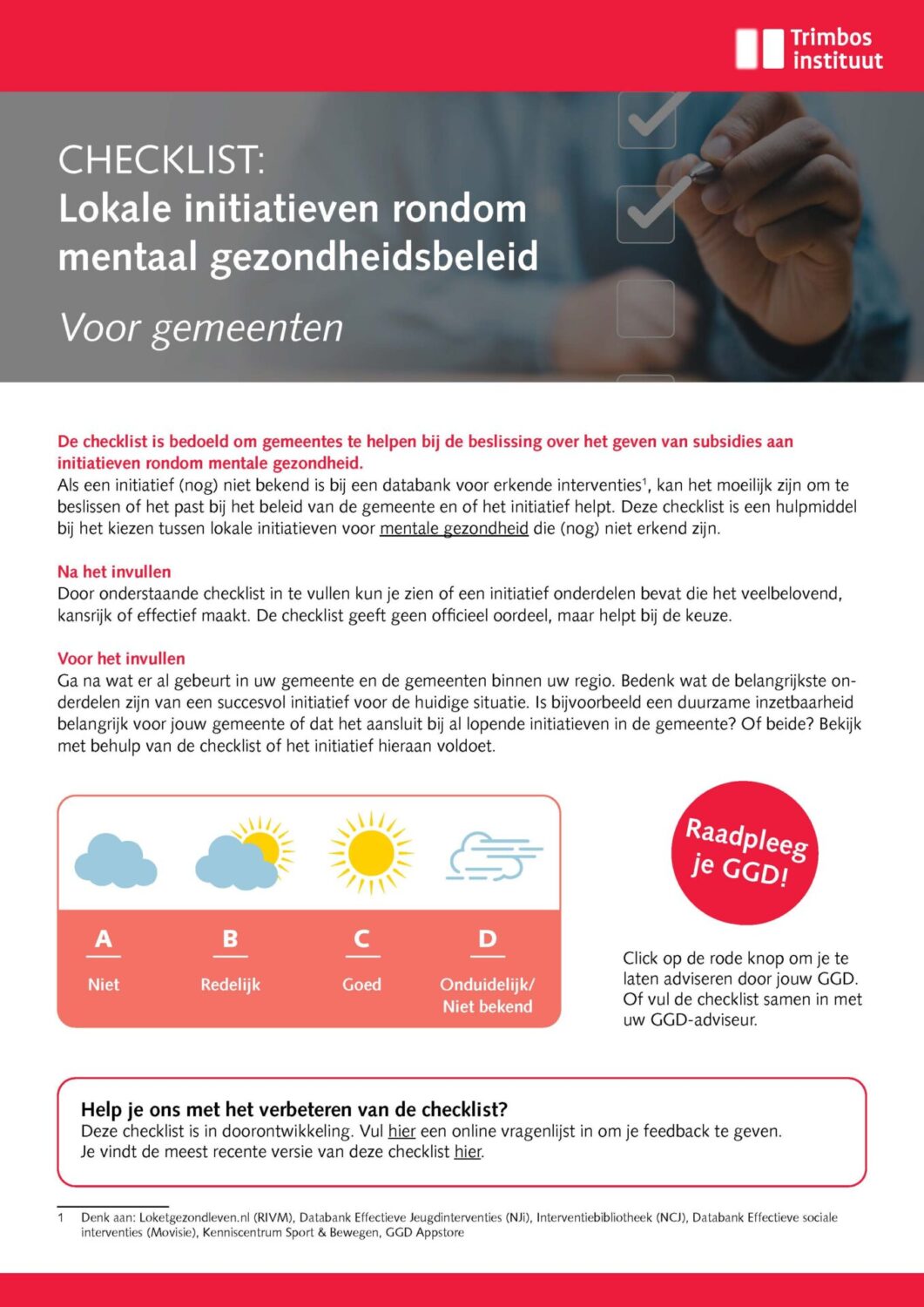 Checklist voor gemeenten voor initiatieven op gebied van mentale gezondheid - Trimbos-instituut