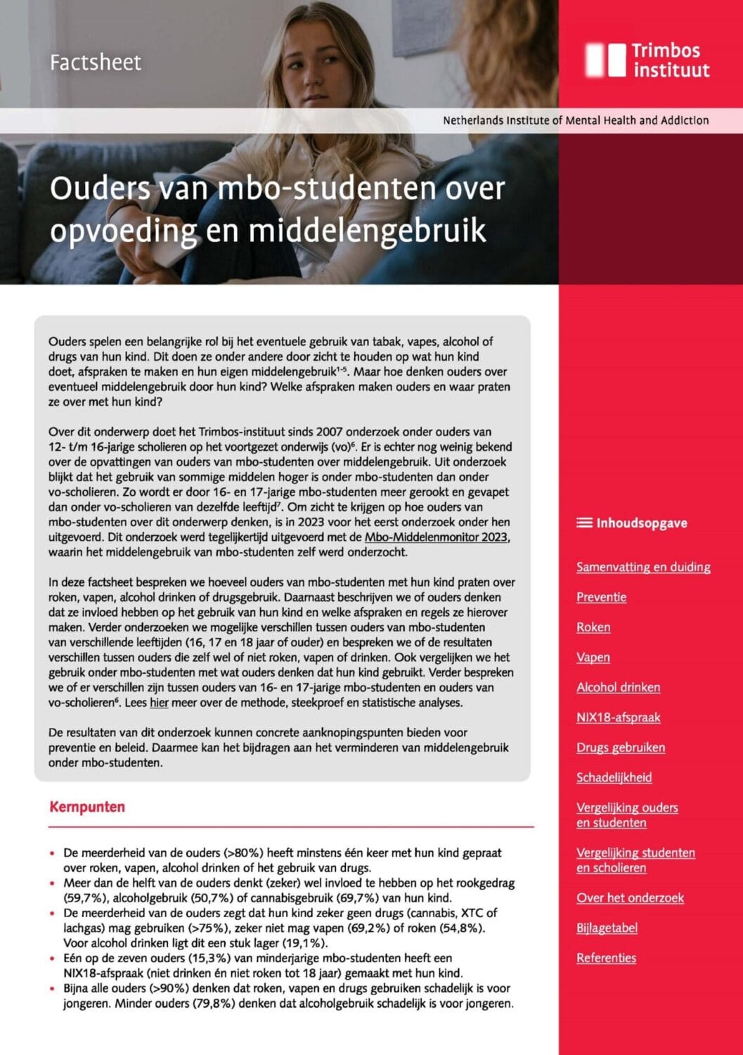 Ouders van mbo-studenten over opvoeding en middelengebruik - Trimbos-instituut