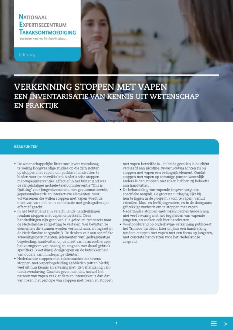 Verkenning stoppen met vapen - Trimbos-instituut