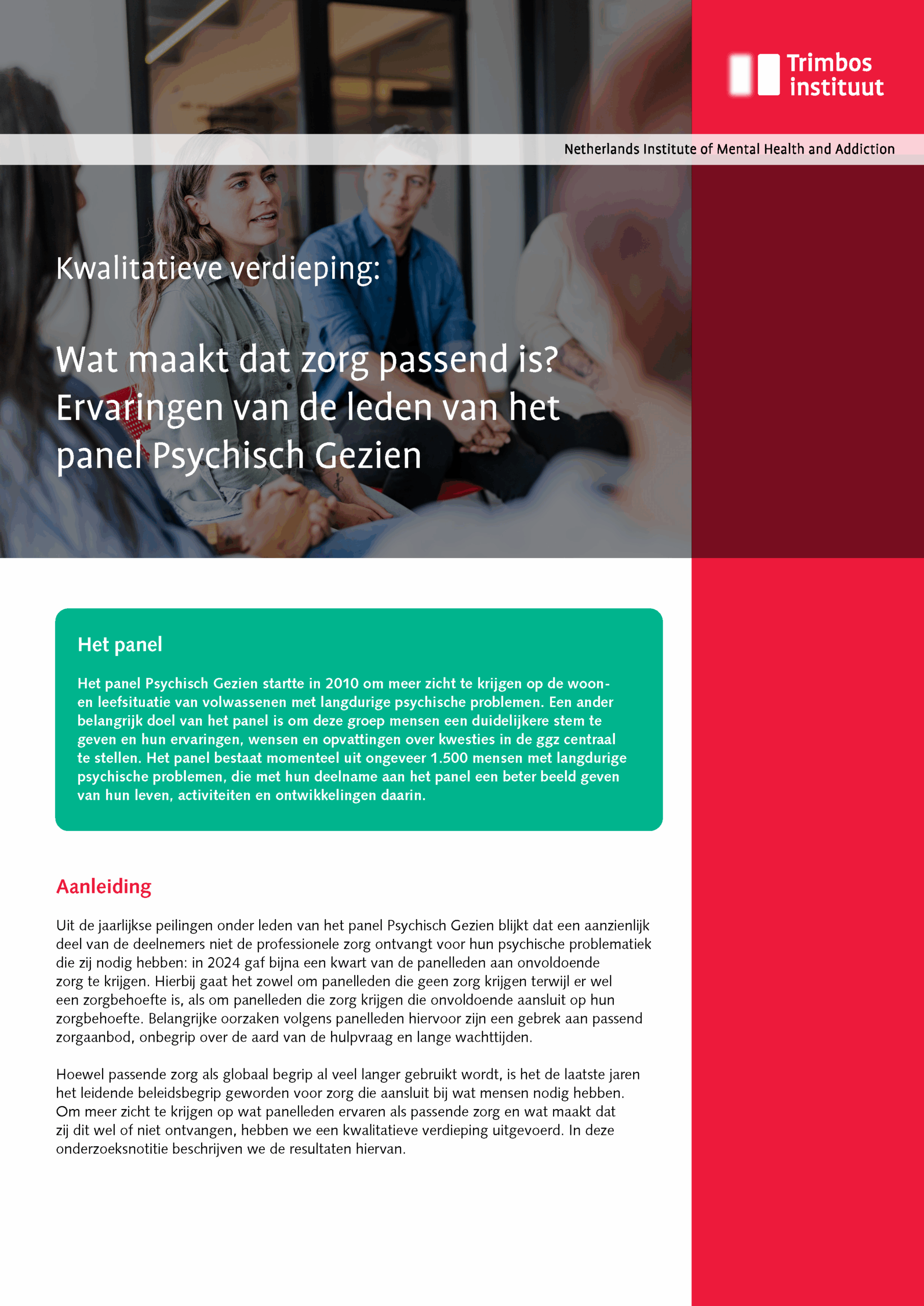 Kwalitatieve verdieping Passende Zorg - Trimbos-instituut
